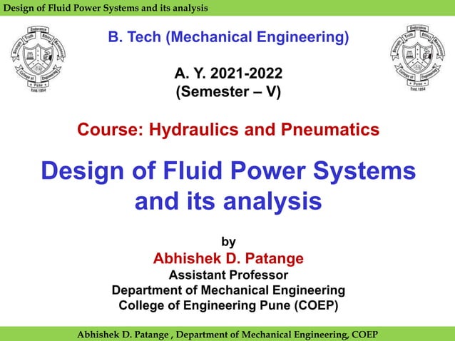 Design of Fluid Power Systems and its analysis (Hydraulics and Pneumatics circuit design) | PPTX ...