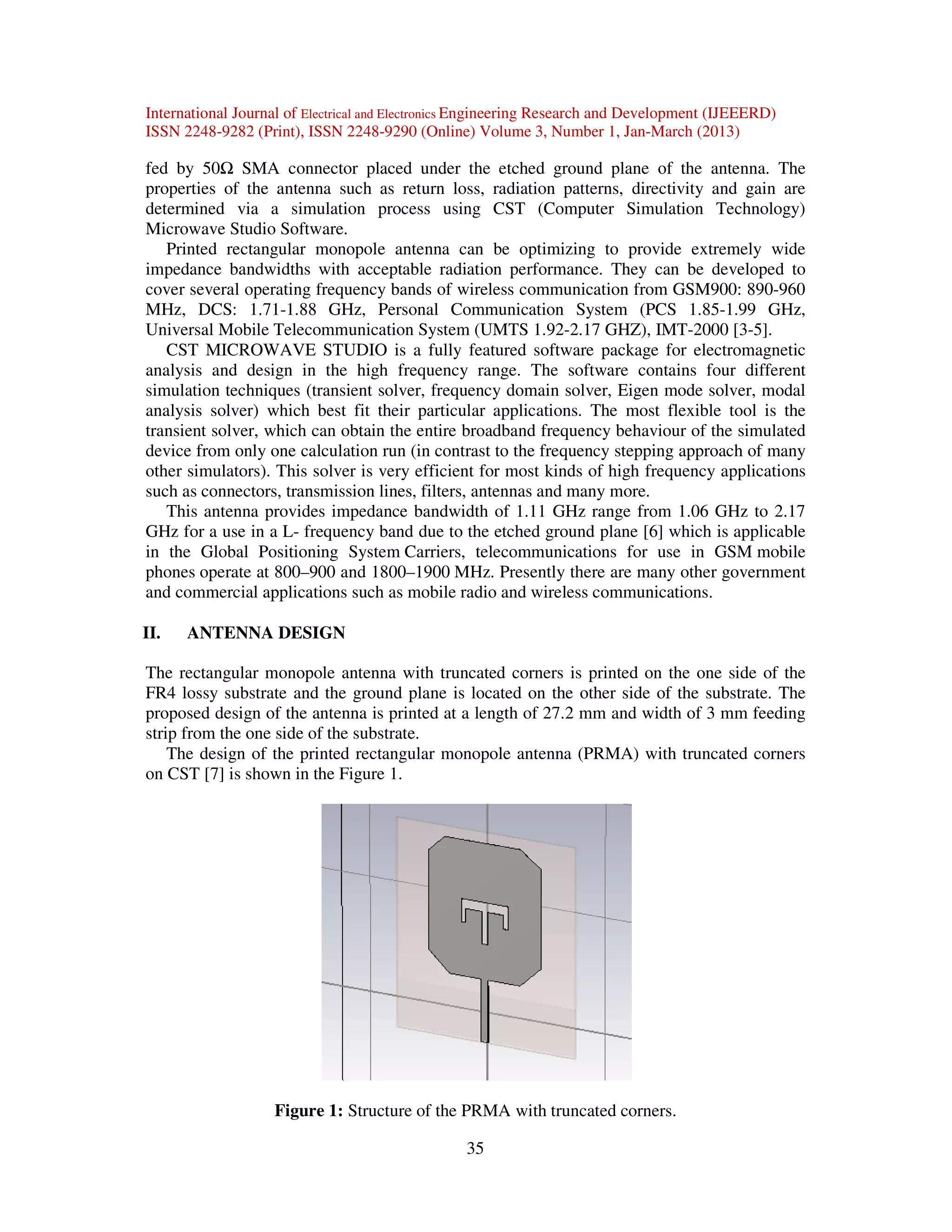 Design of l band truncated corner printed rectangular monopole antenna ...