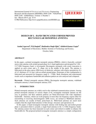 Design of l band truncated corner printed rectangular monopole antenna ...