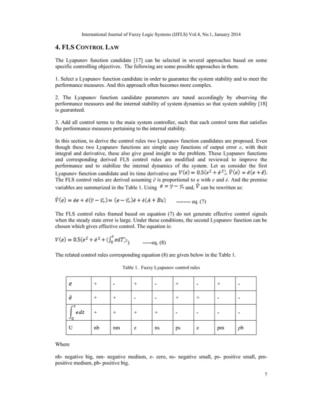 Design of lyapunov based fuzzy logic | PDF