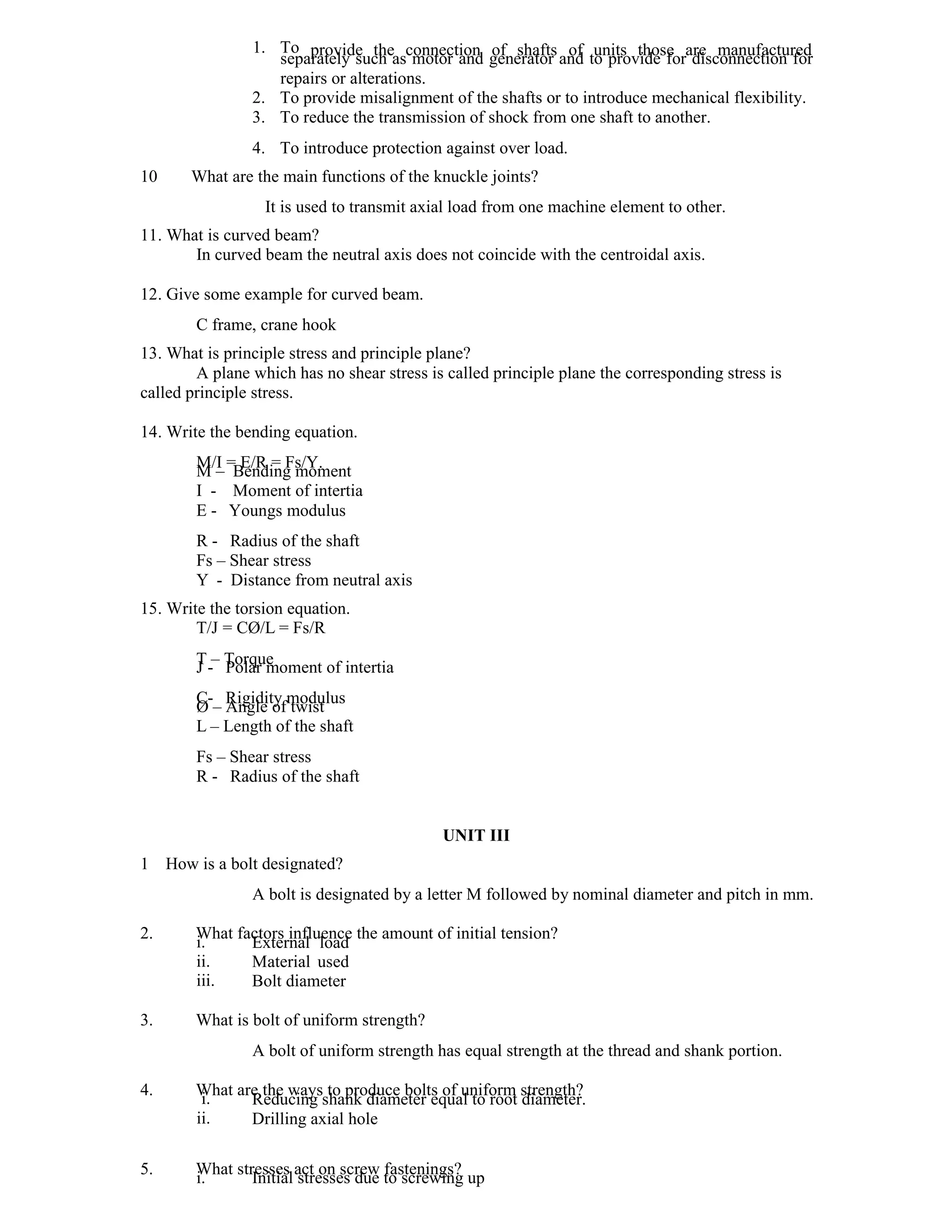 Design of machine_elements 2 marks with answer | DOC