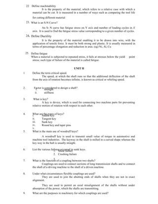 Design of machine_elements 2 marks with answer | DOC