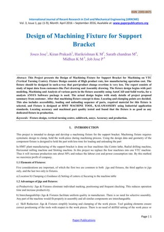 Design of Machining Fixture for Support Bracket | PDF