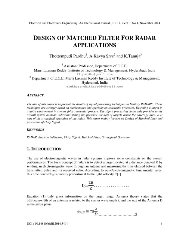 Design of matched filter for radar applications | PDF