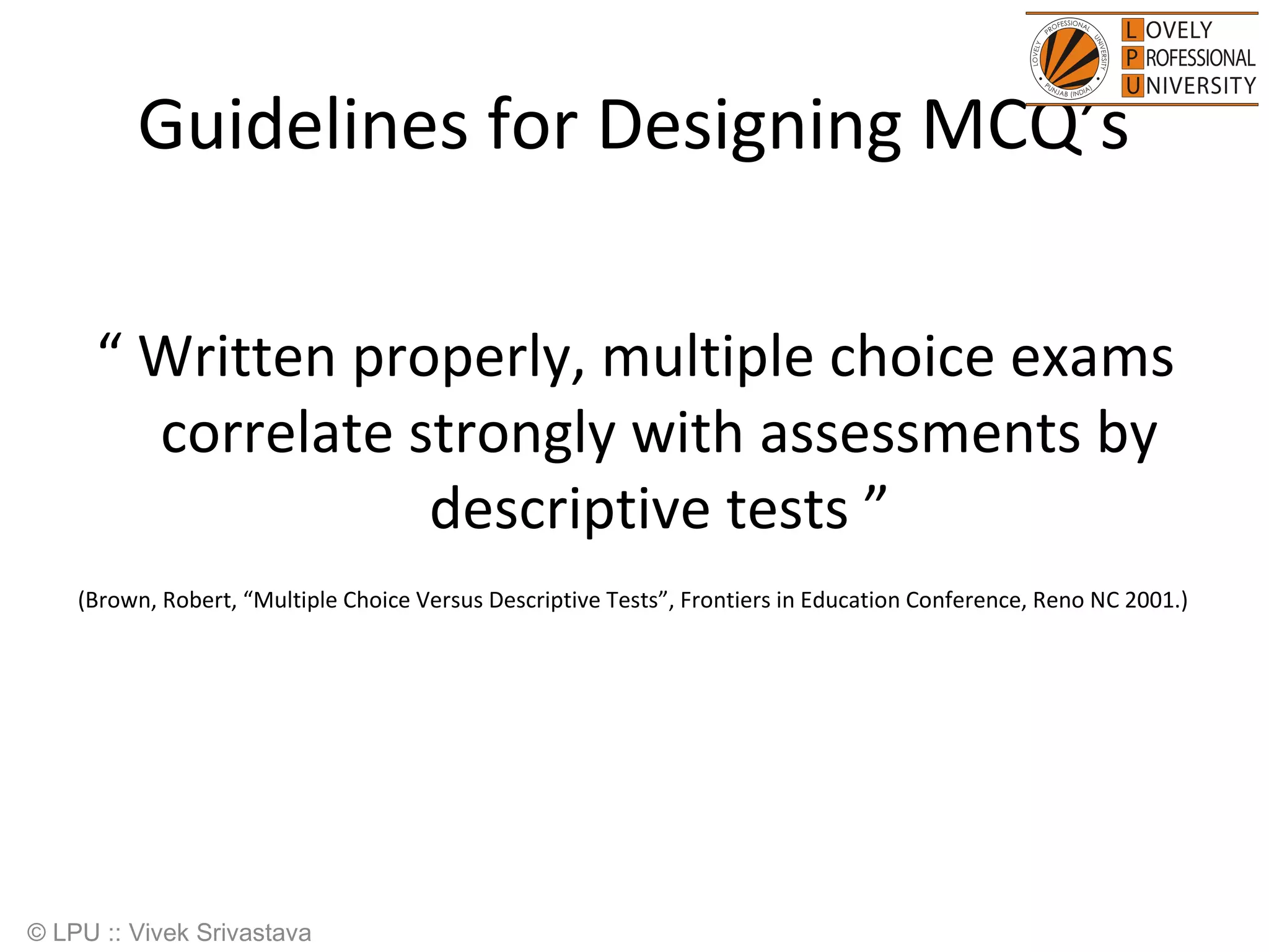Design of multiple choice questions | PPT