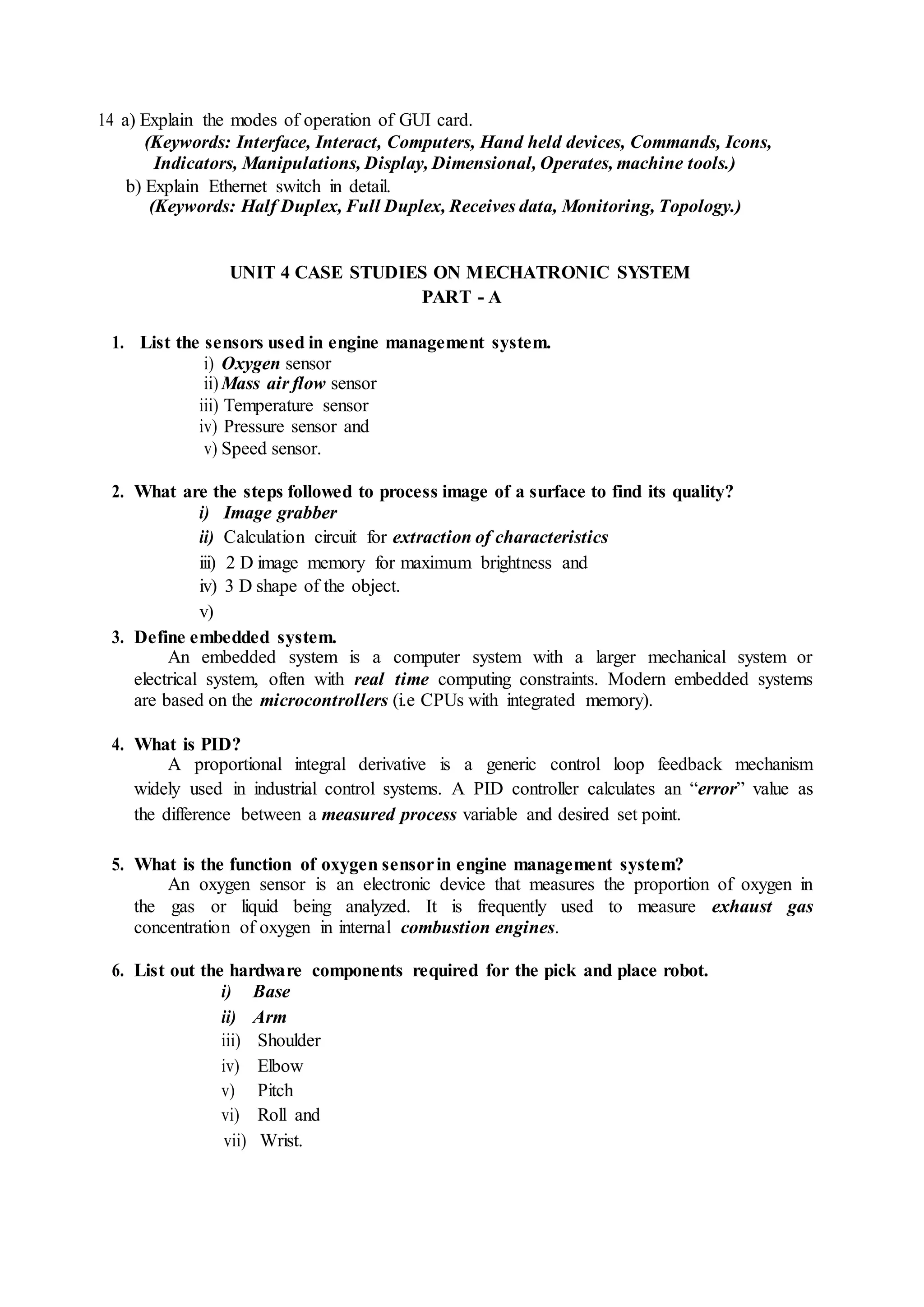Design of mechatronics systems | DOCX