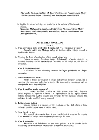 Design of mechatronics systems | DOCX
