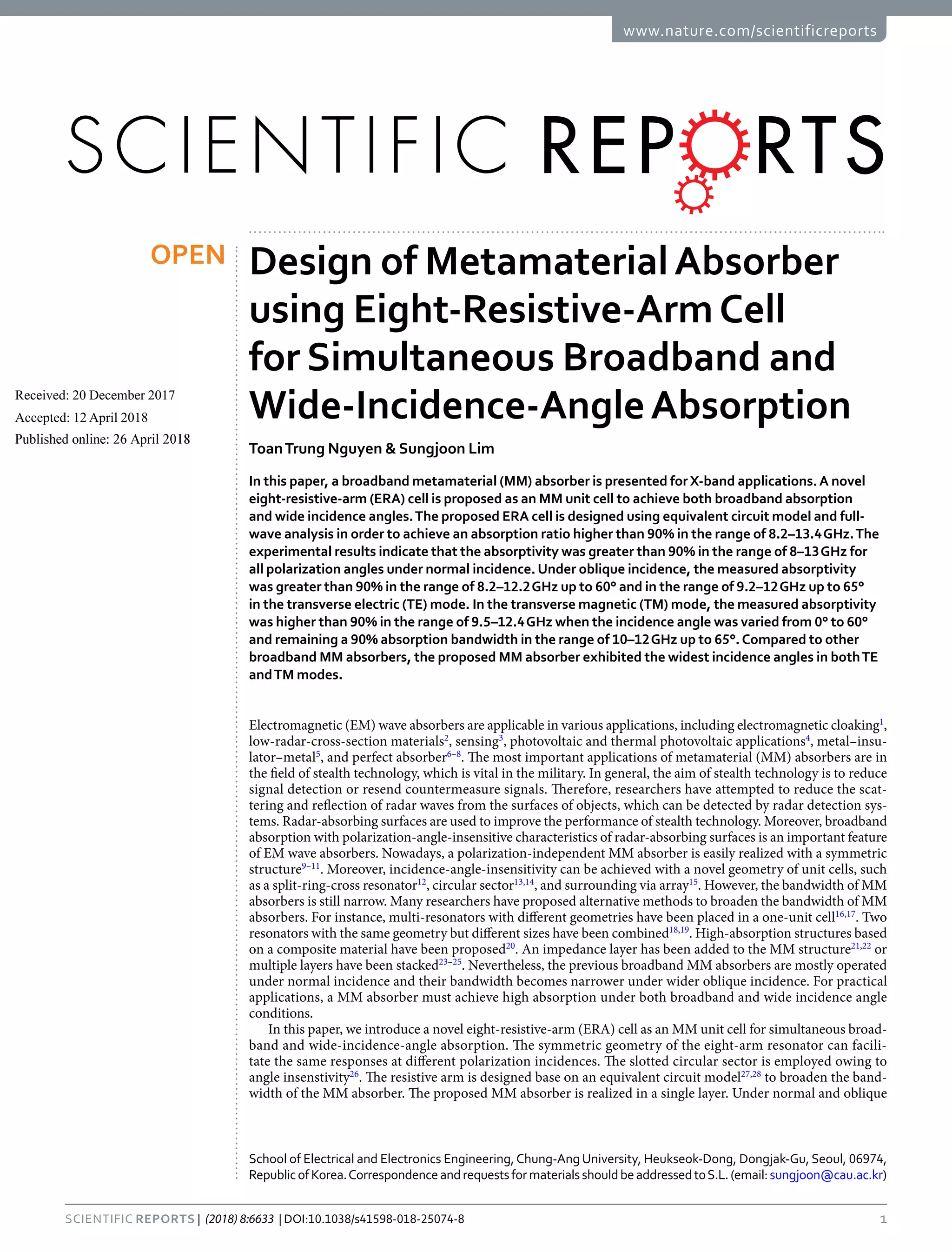 Design of metamaterial absorber using eight resistive-arm cell for ...