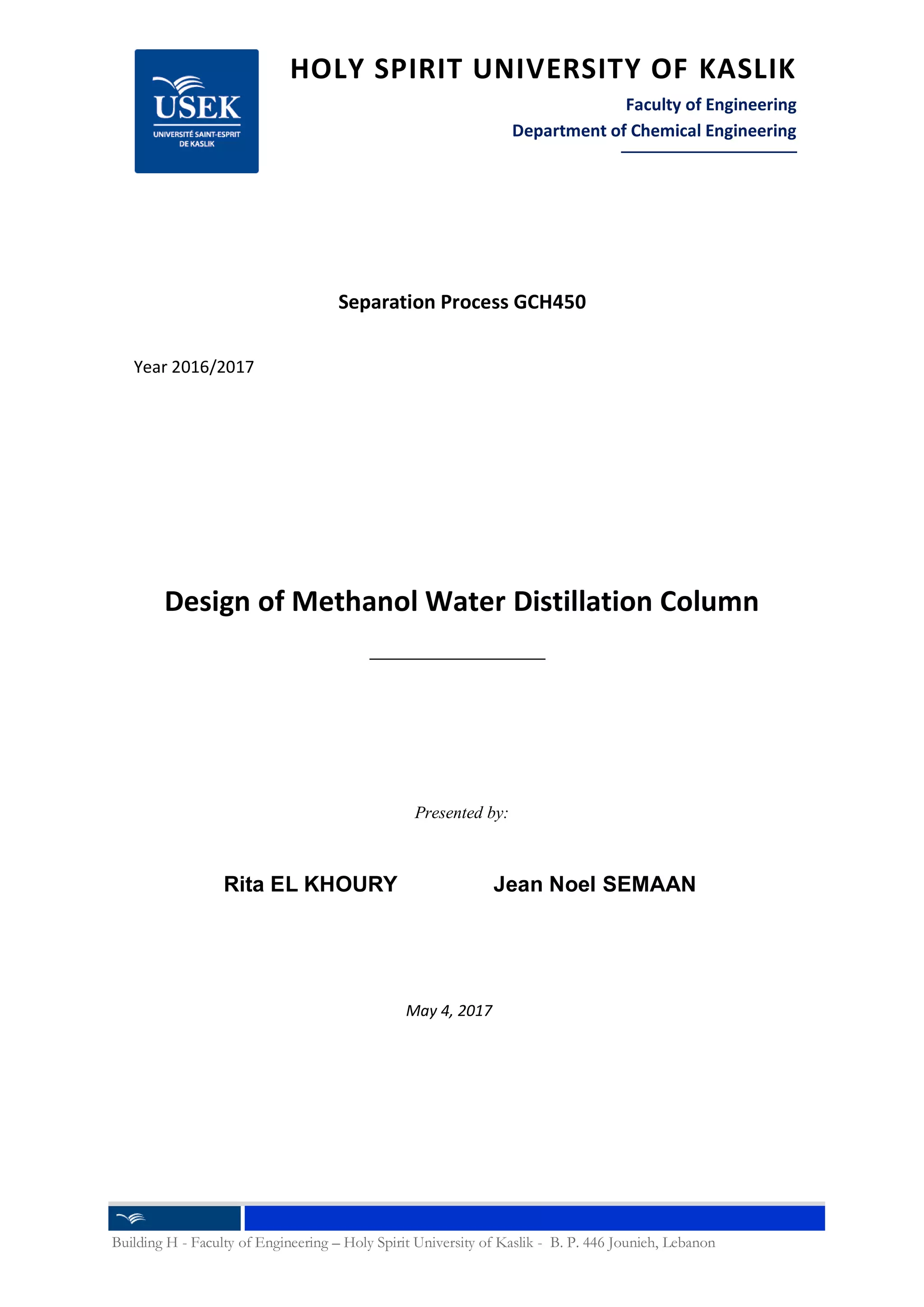 Design of Methanol Water Distillation Column | PDF