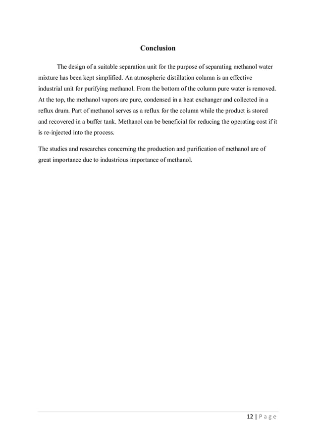 Design Of Methanol Water Distillation Column Pdf