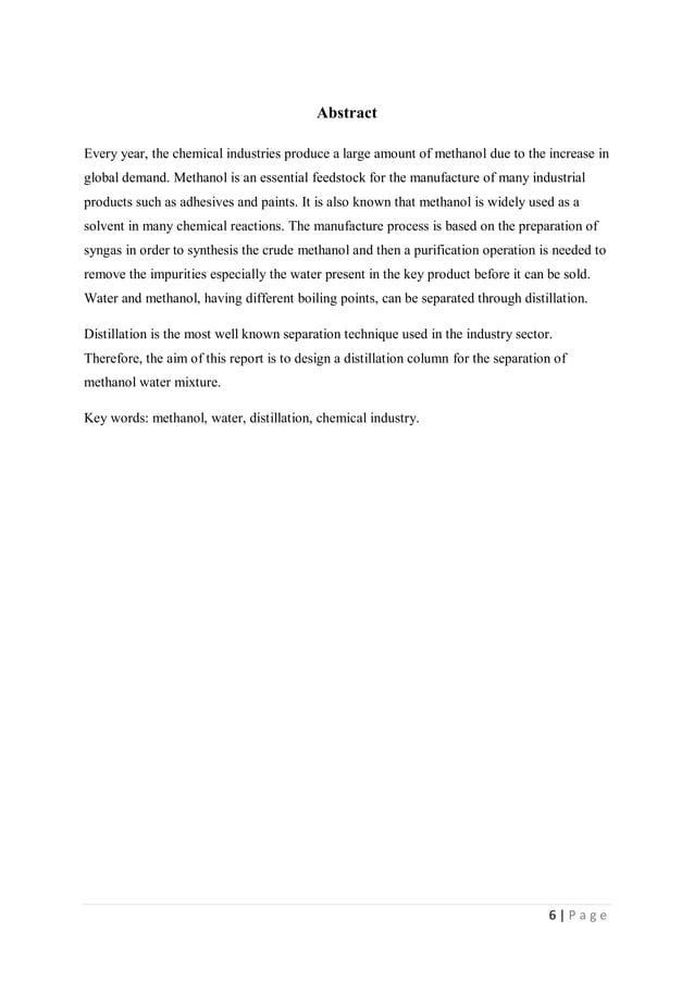 Design of Methanol Water Distillation Column | PDF