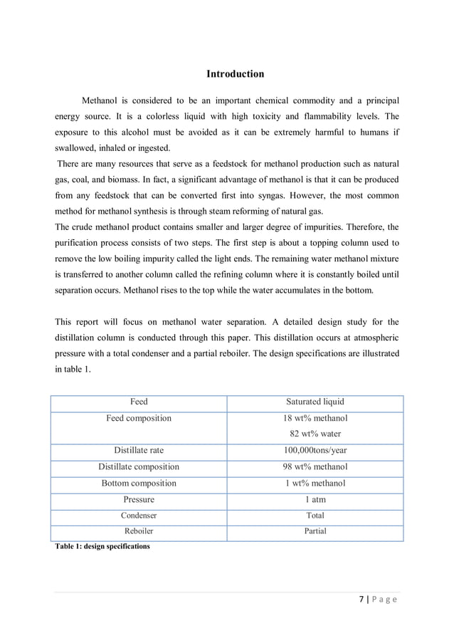 Design of Methanol Water Distillation Column | PDF