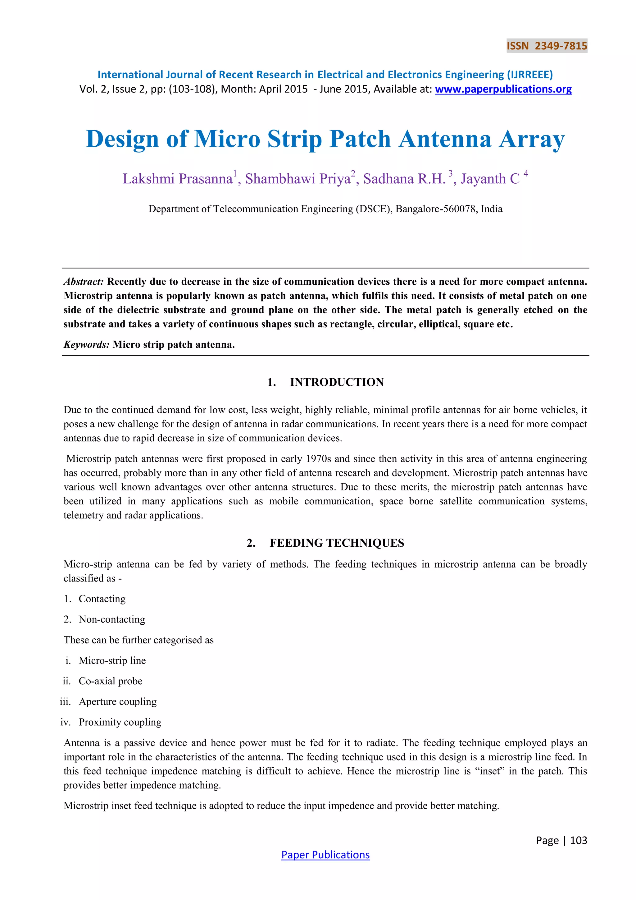 Design of Micro Strip Patch Antenna Array | PDF