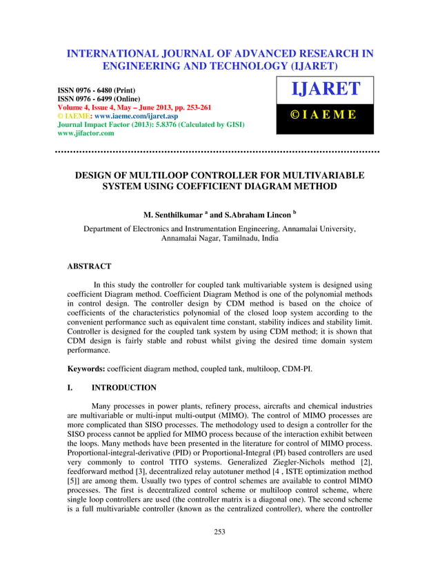 Design Of Multiloop Controller For Multivariable System Using Coefficient 2 Pdf 8759