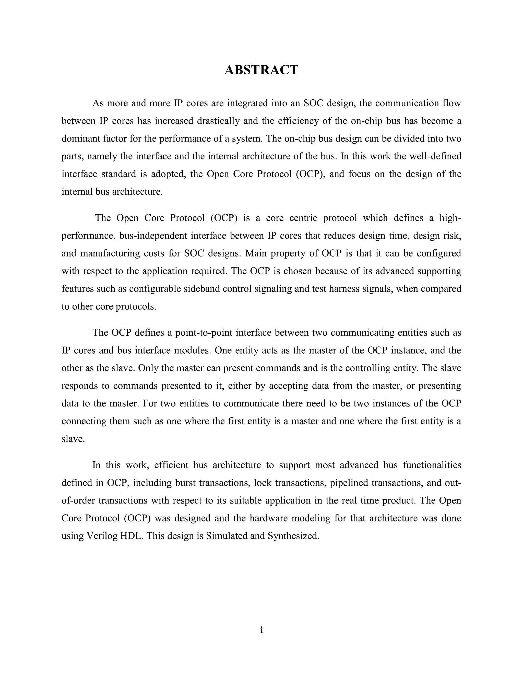 Design Of Open Core Protocl Ocp Abstract Pdf