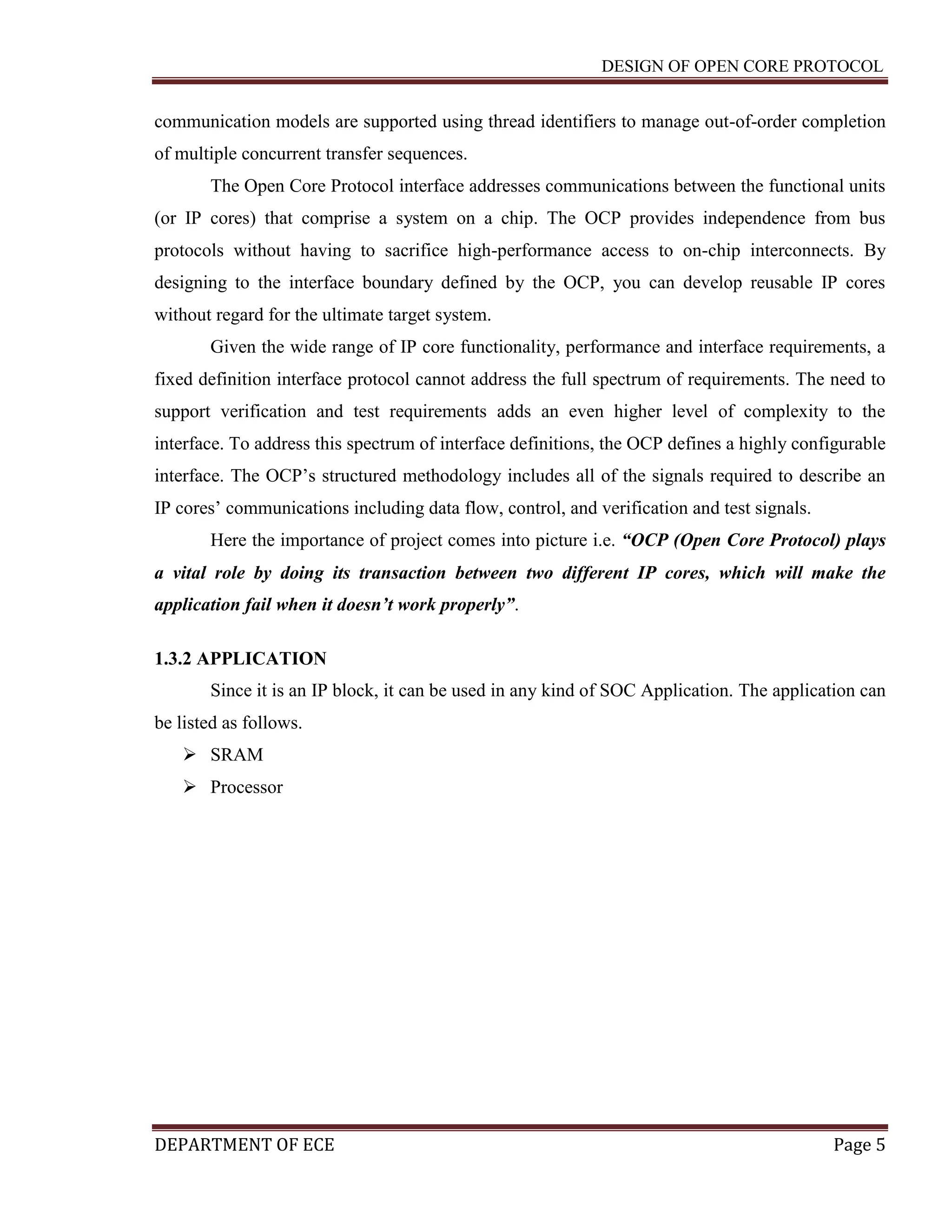 Design Of Open Core Protocol Ocp Docx Computer Networking Computing