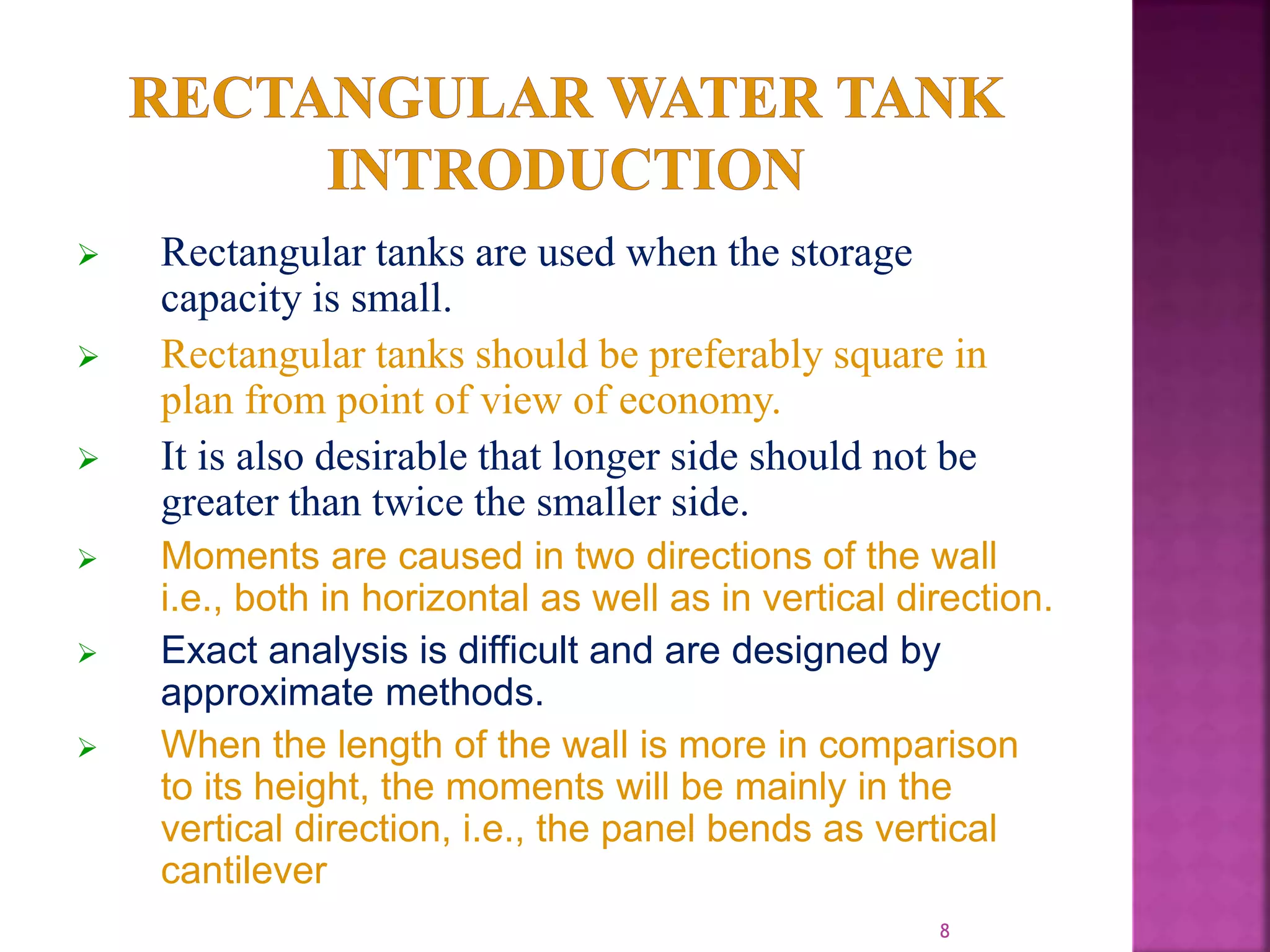 Design of overhead RCC rectangular water tank | PPTX