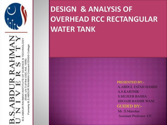 Design of overhead RCC rectangular water tank | PPTX | Civil ...