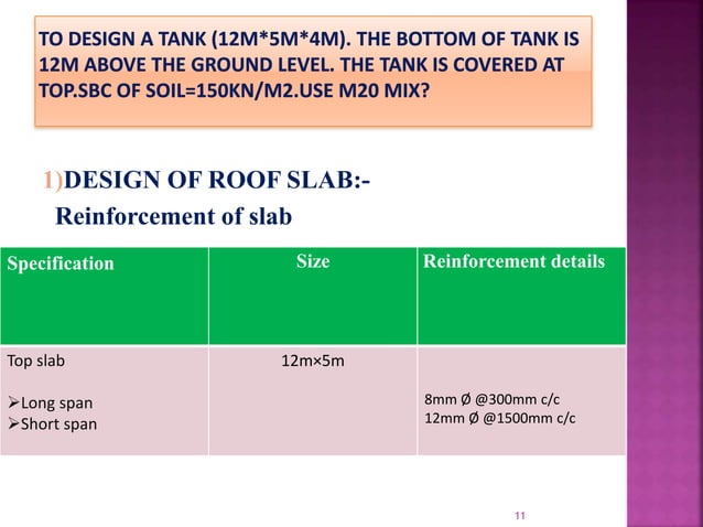 Design of overhead RCC rectangular water tank | PPTX | Civil ...
