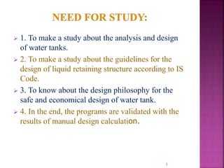 Design of overhead RCC rectangular water tank | PPTX