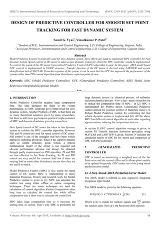 Design of predictive controller for smooth set point tracking for fast dynamic system | PDF