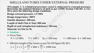 Design of Pressure Vessel Shell Subjected to External Pressure as per ...
