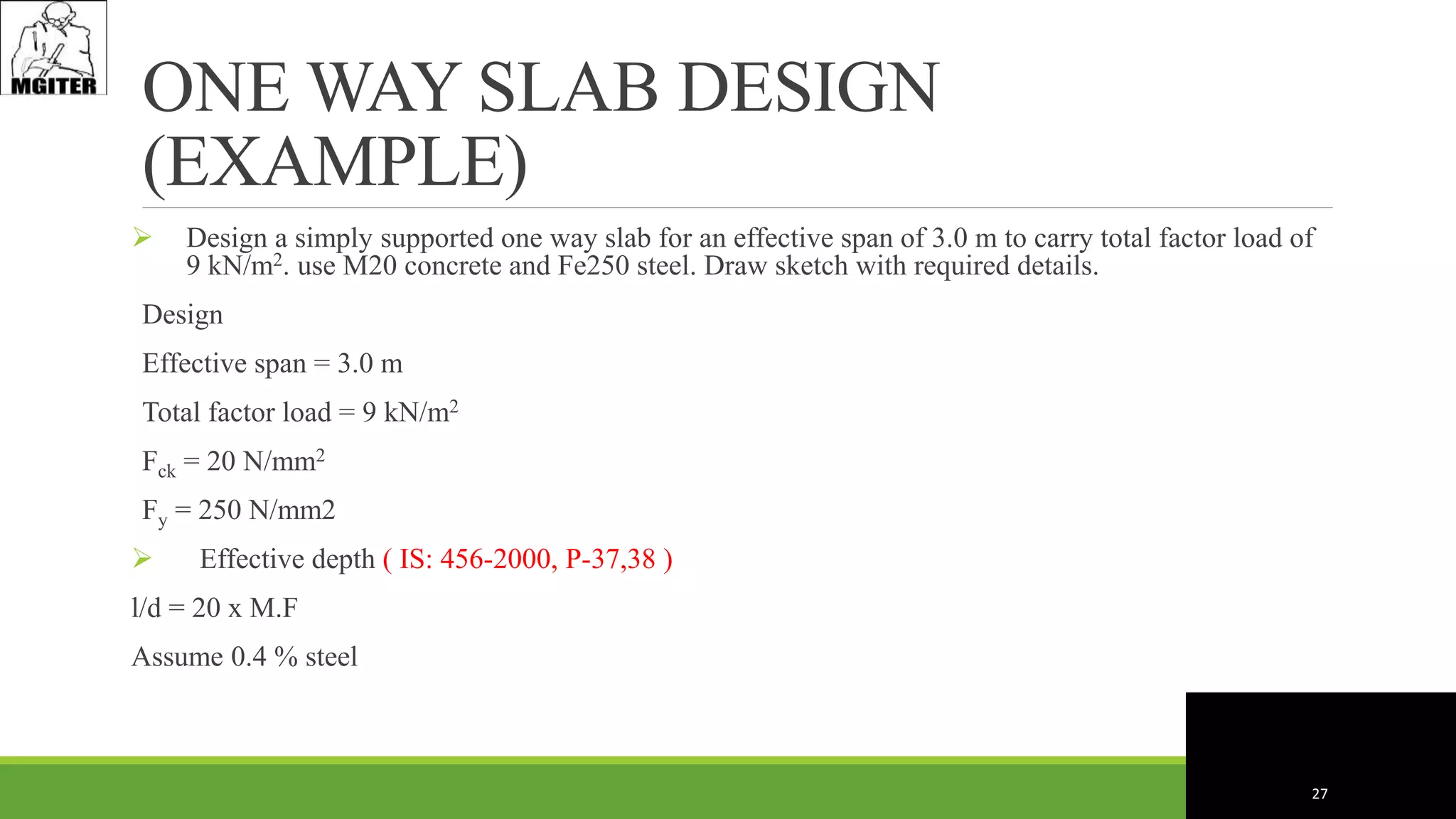 onw way slab design | PPTX