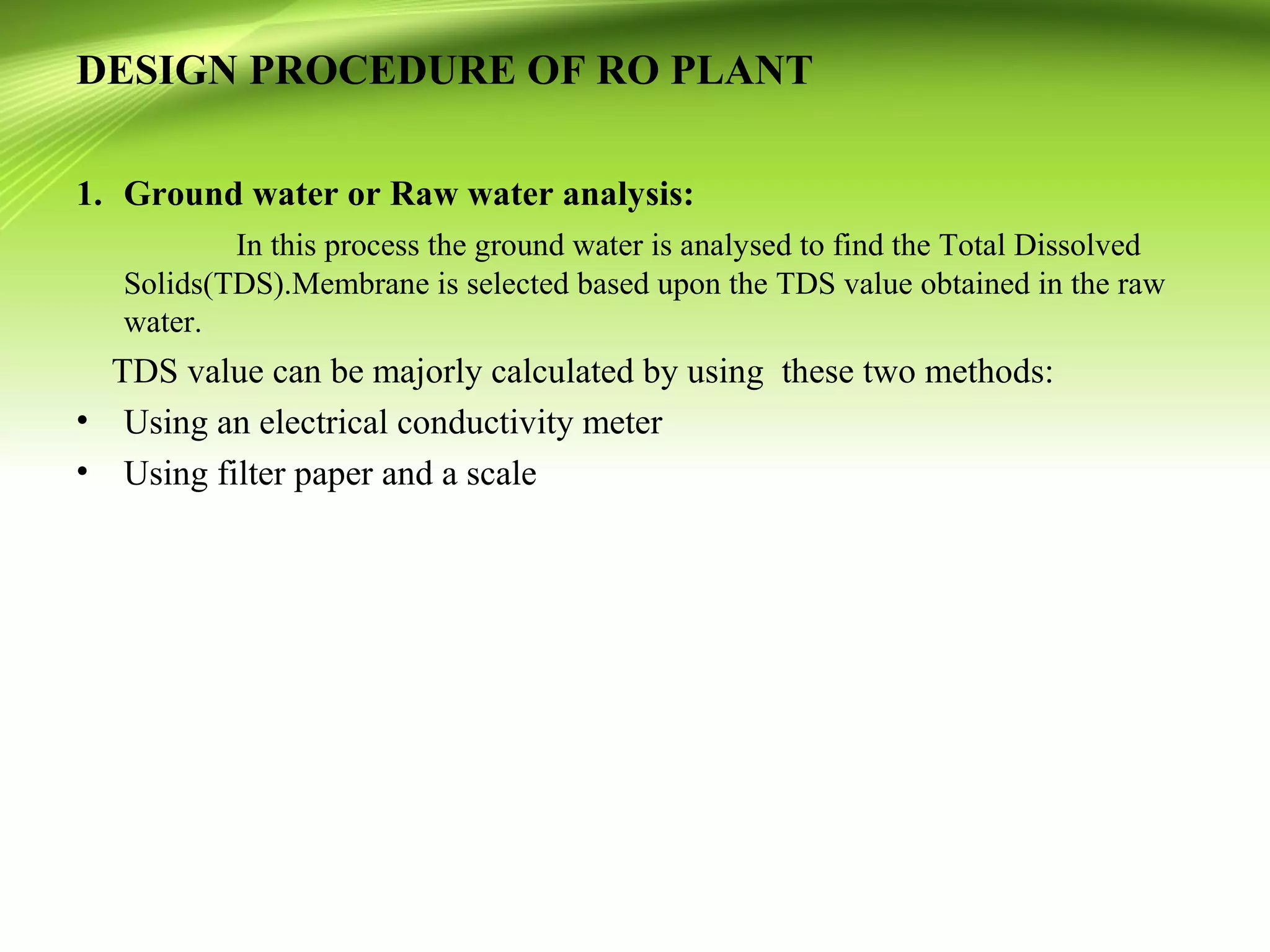 Design of reverse osmosis process plant | PPT