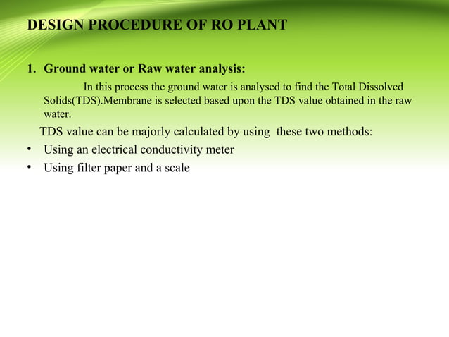 Design of reverse osmosis process plant | PPT | Chemistry | Science