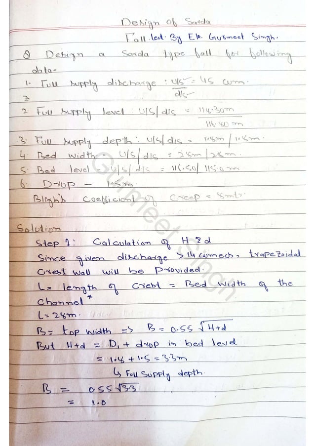 Design of sarda fall full problem solved | PDF