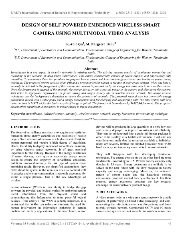 Design of self powered embedded wireless smart camera using multimodal ...