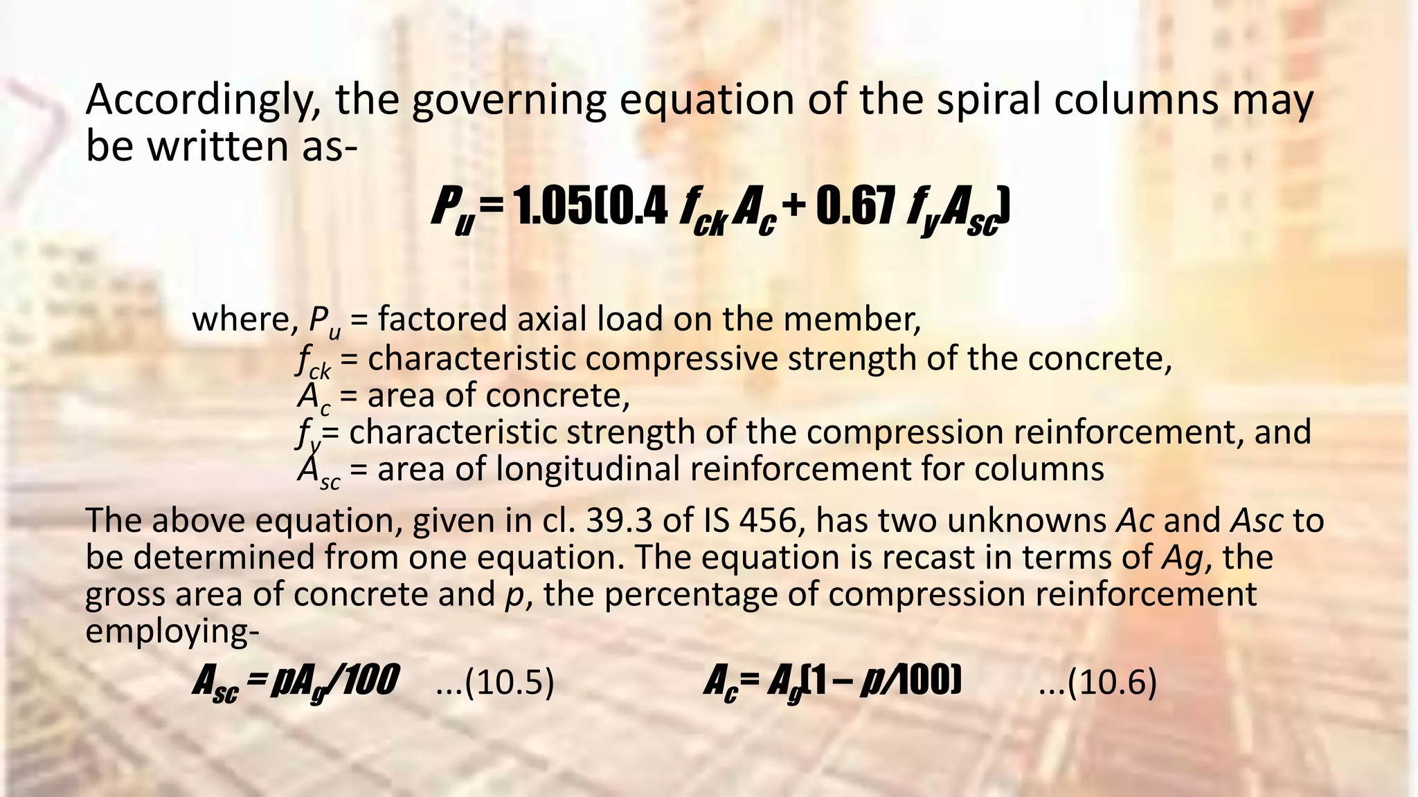 Design of short columns using helical reinforcement | PPTX