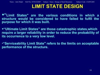 Design of Steel , limit state method to find steeldesign | PPT