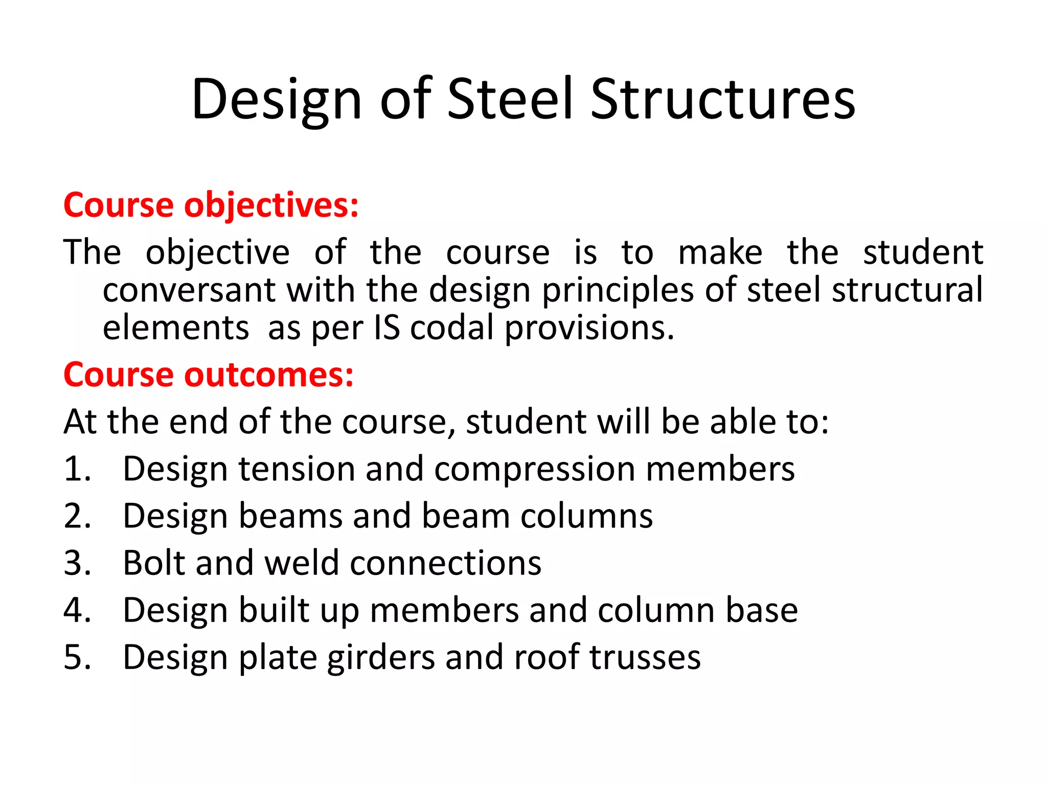 Design of steel structures, jntuh syllabus | PPTX