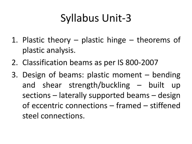 Design of steel structures, jntuh syllabus | PPTX | Physics | Science