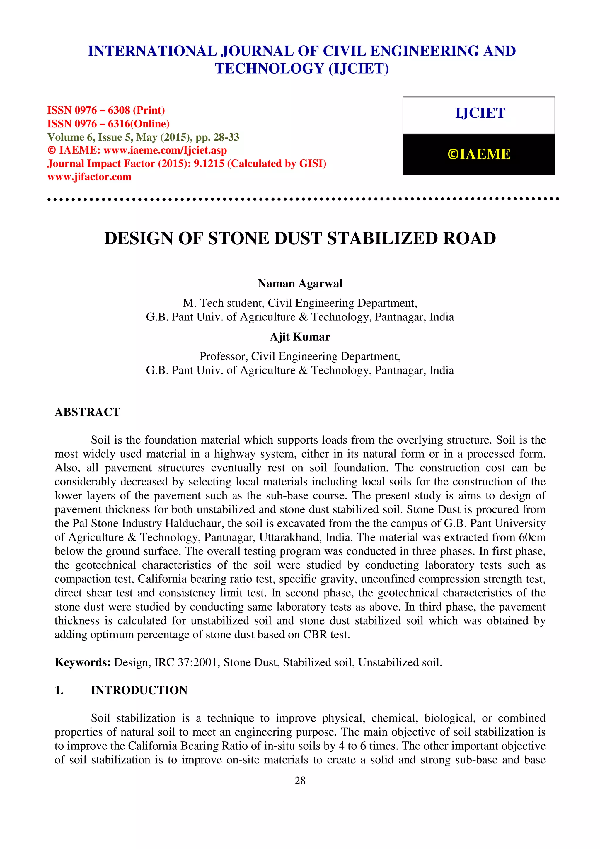 DESIGN OF STONE DUST STABILIZED ROAD | PDF