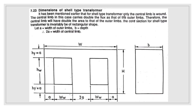 Design of transformer: Dimension of shell type transformer & winding ...