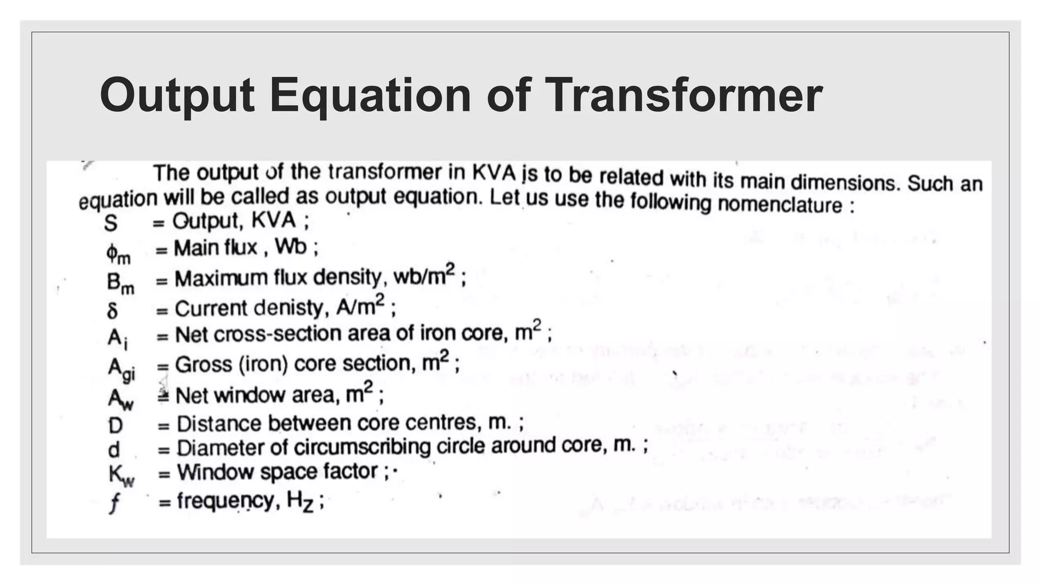 Design of transformer: Output Equation | PPTX