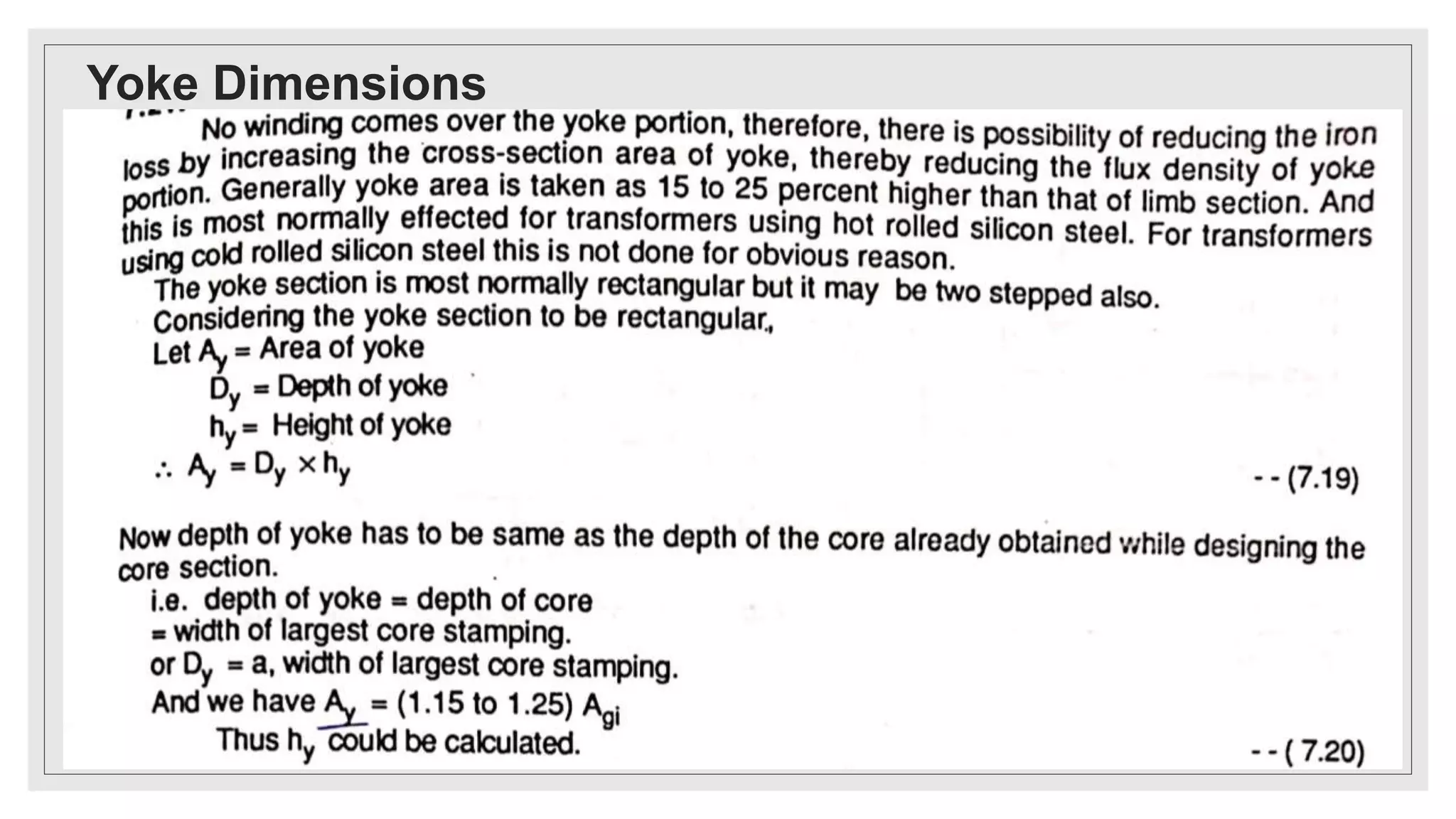 Design of transformer: yoke & core dimensions | PPTX