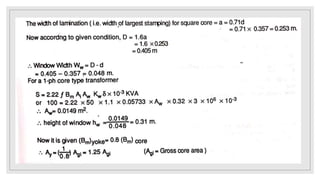 Design of transformer: yoke & core dimensions | PPTX