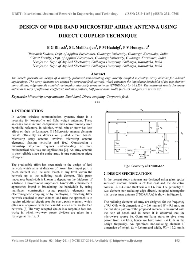 Design of wide band microstrip array antenna using direct coupled technique | PDF