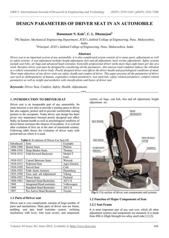 Design parameters of driver seat in an automobile | PDF | Auto Safety ...