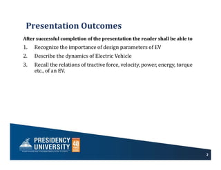 Design parameters of electric vehicles ksr | PDF