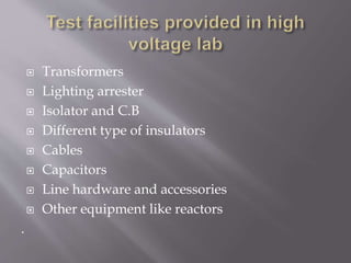 Design planning & layout of high voltage laboratory | PPTX