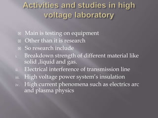Design planning & layout of high voltage laboratory | PPTX