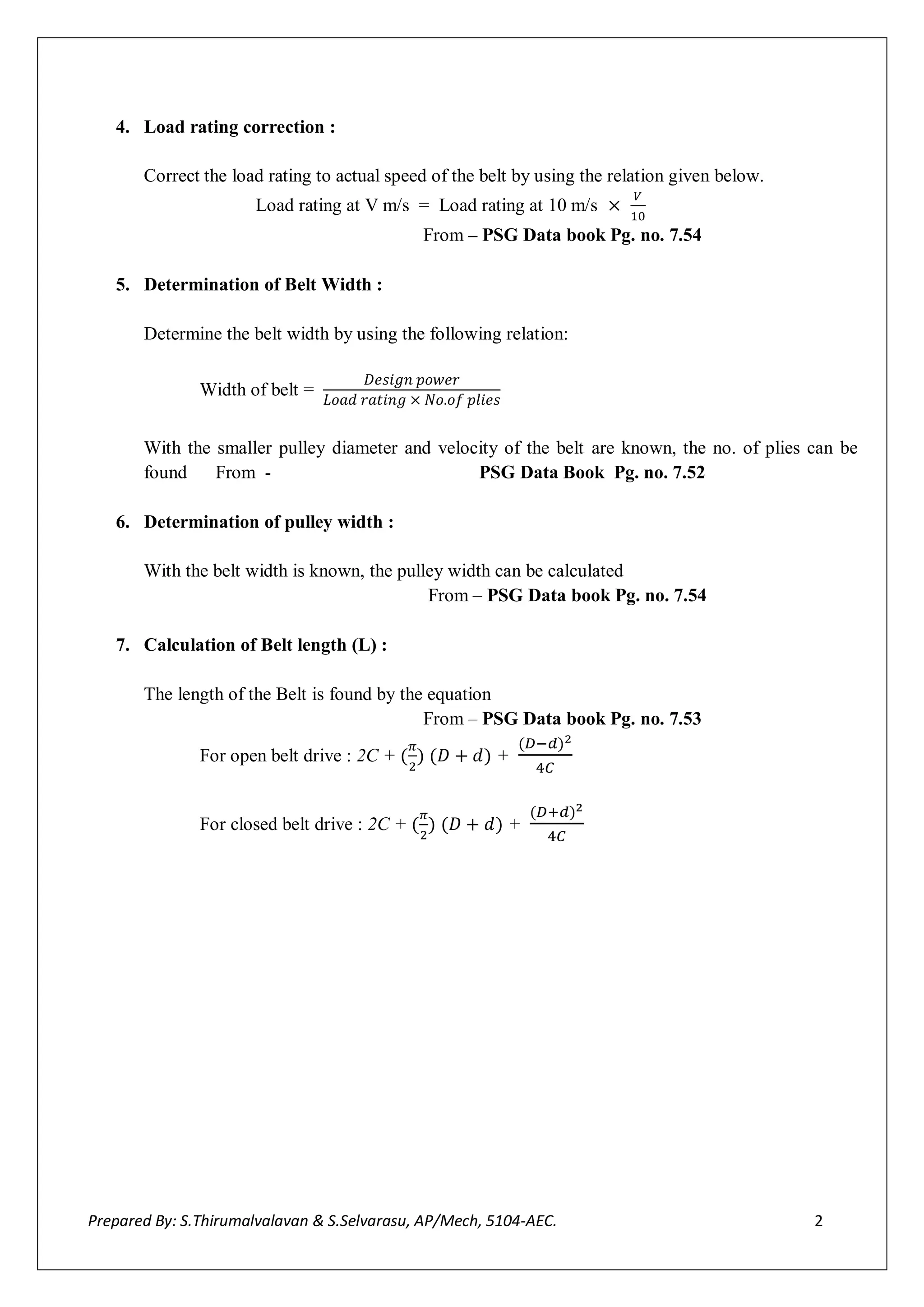 Design procedure for Cast iron pulley, Flat belt drive, V belt drive ...