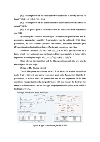 Design procedures of bipolar low noise amplifier at radio frequency using s parameters | PDF