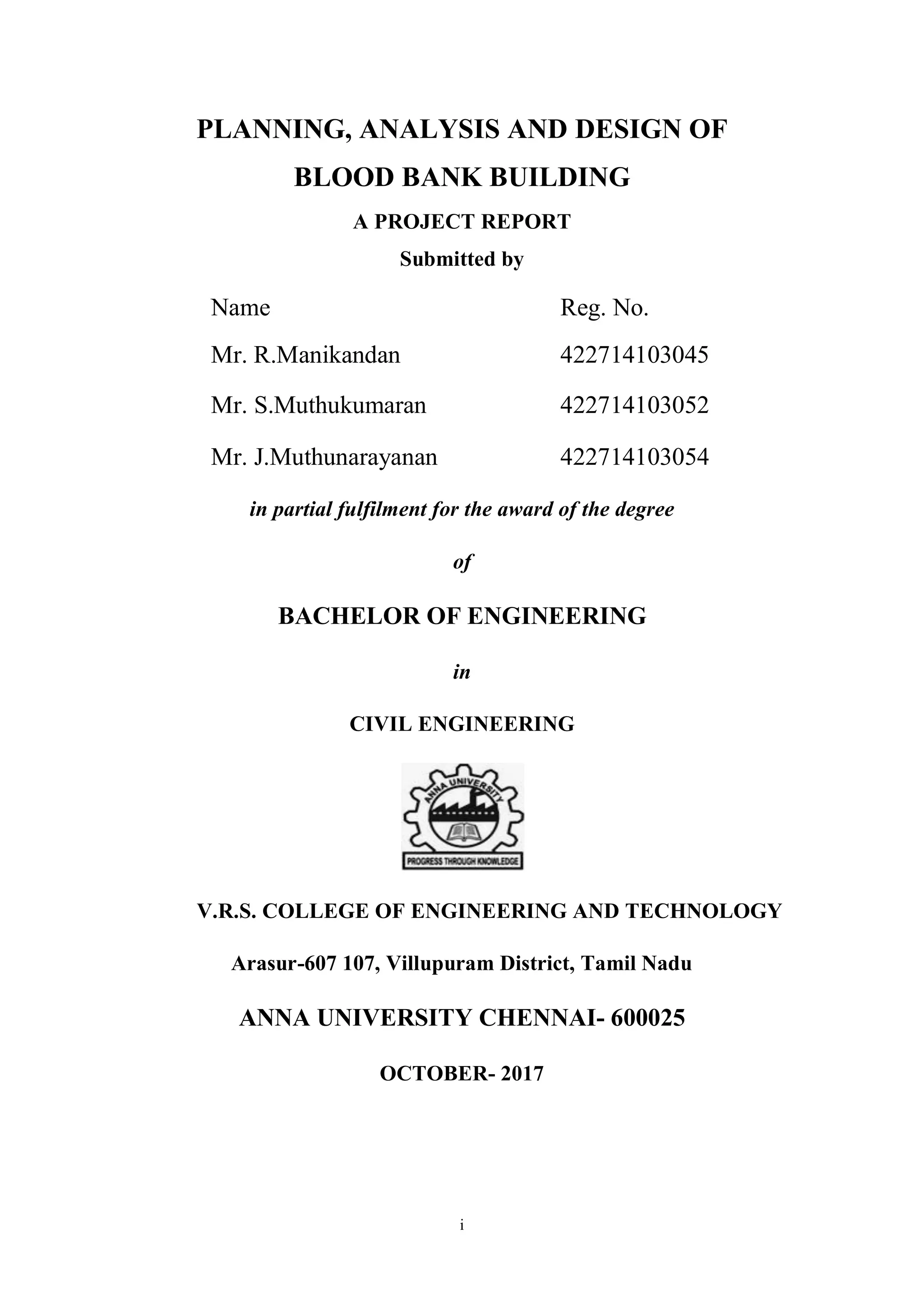 Design project report of blood bank building | PDF
