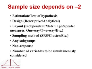 Designs and sample size in medical resarch | PPT
