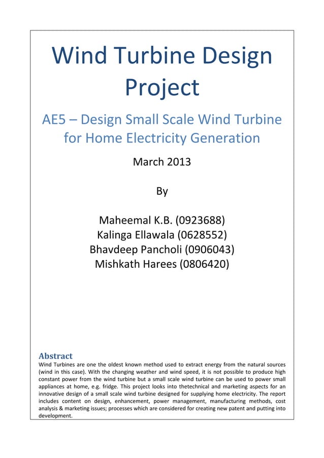 Design small scale wind turbine for home electricity generation | PDF